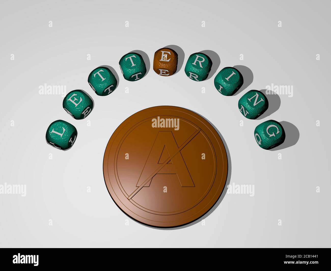 LETTERING icon surrounded by the text of individual letters. 3D ...