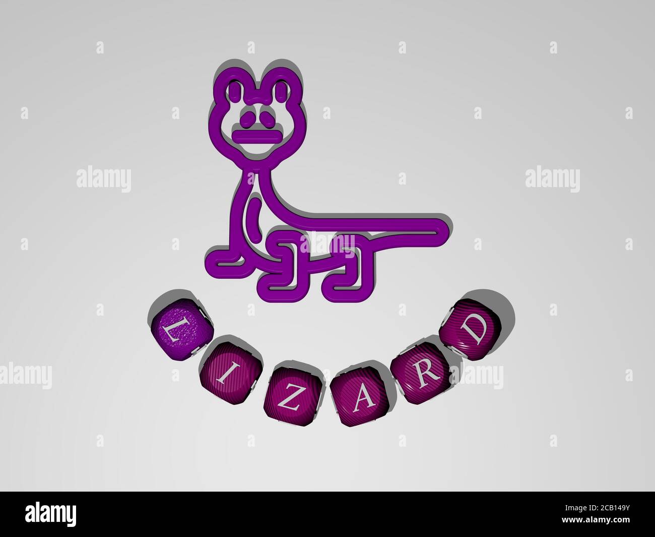 lizard text around the 3D icon. 3D illustration. animal and background ...