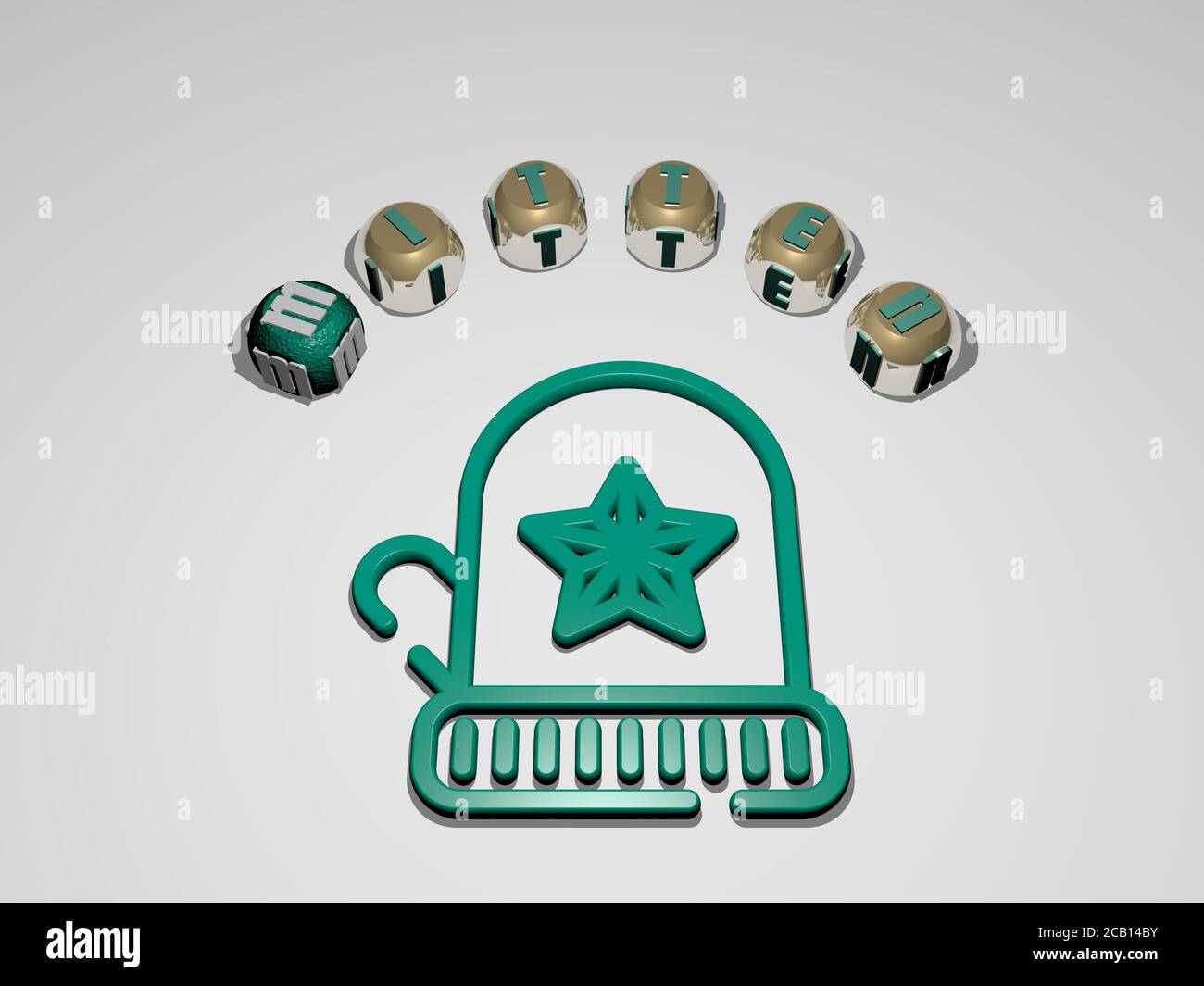 mitten circular text of separate letters around the 3D icon. 3D ...