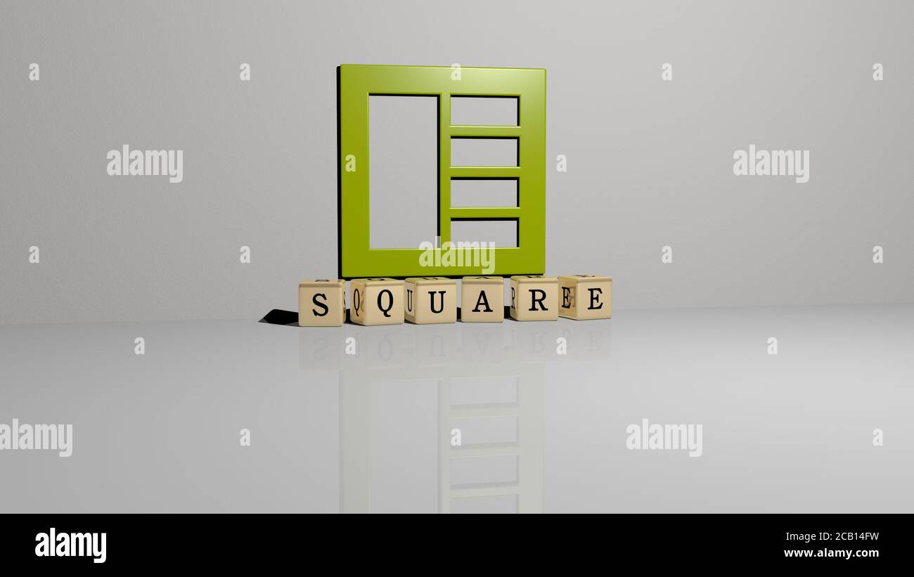 square text of cubic dice letters on the floor and 3D icon on the wall ...