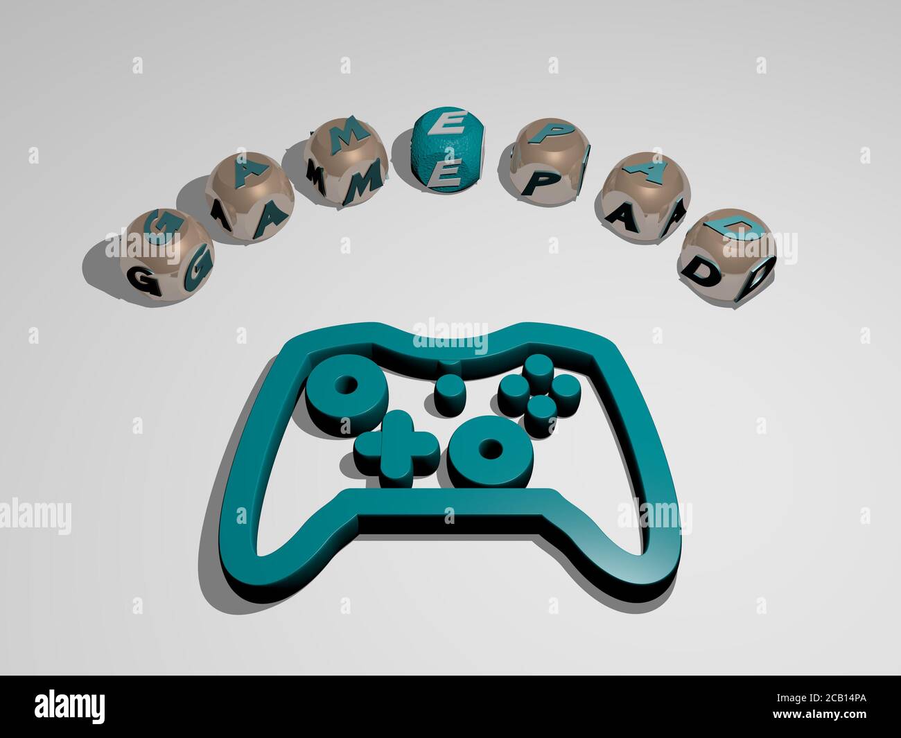 GAMEPAD 3D icon surrounded by the text of cubic letters. 3D illustration. controller and console ...