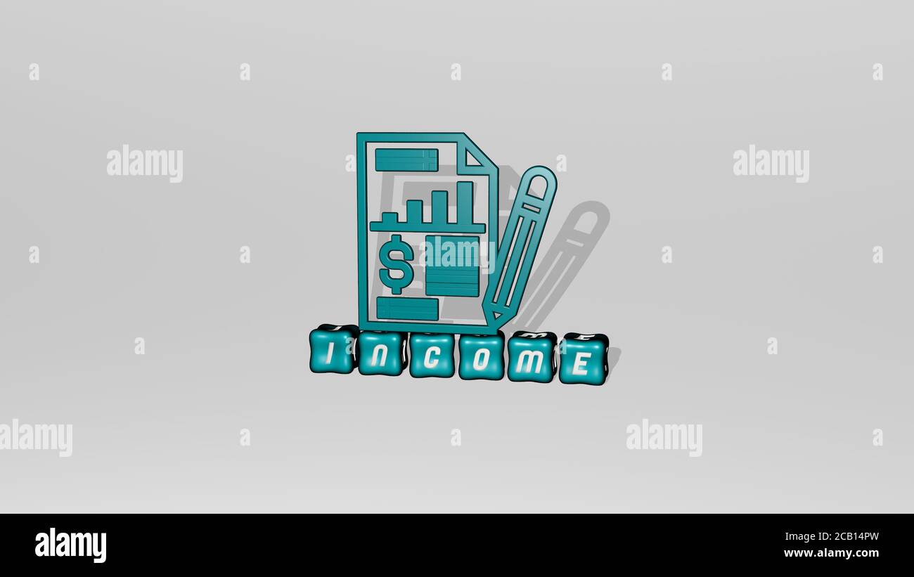 income 3D icon object on text of cubic letters. 3D illustration ...