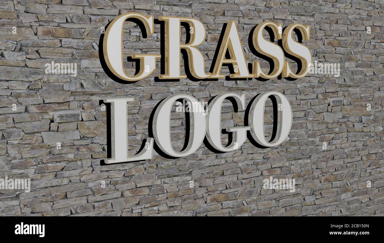 GRASS LOGO text on textured wall. 3D illustration. green and background ...
