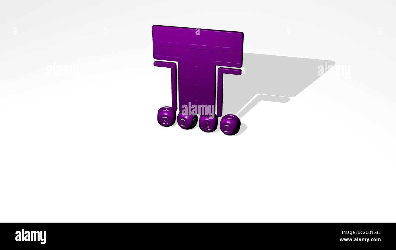 road 3D icon over cubic letters. 3D illustration. background and city ...
