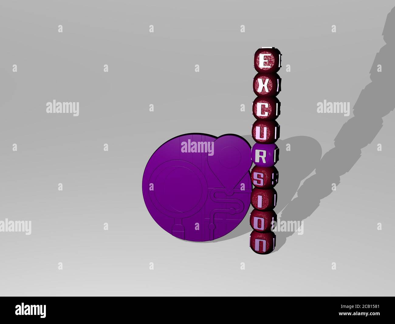 excursion text beside the 3D icon. 3D illustration. city and editorial ...