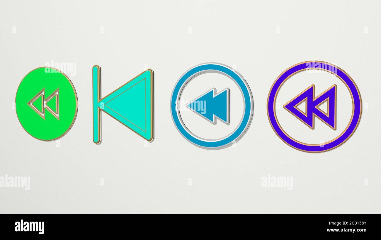 BACKWARD 4 icons set. 3D illustration. arrow and button Stock Photo - Alamy