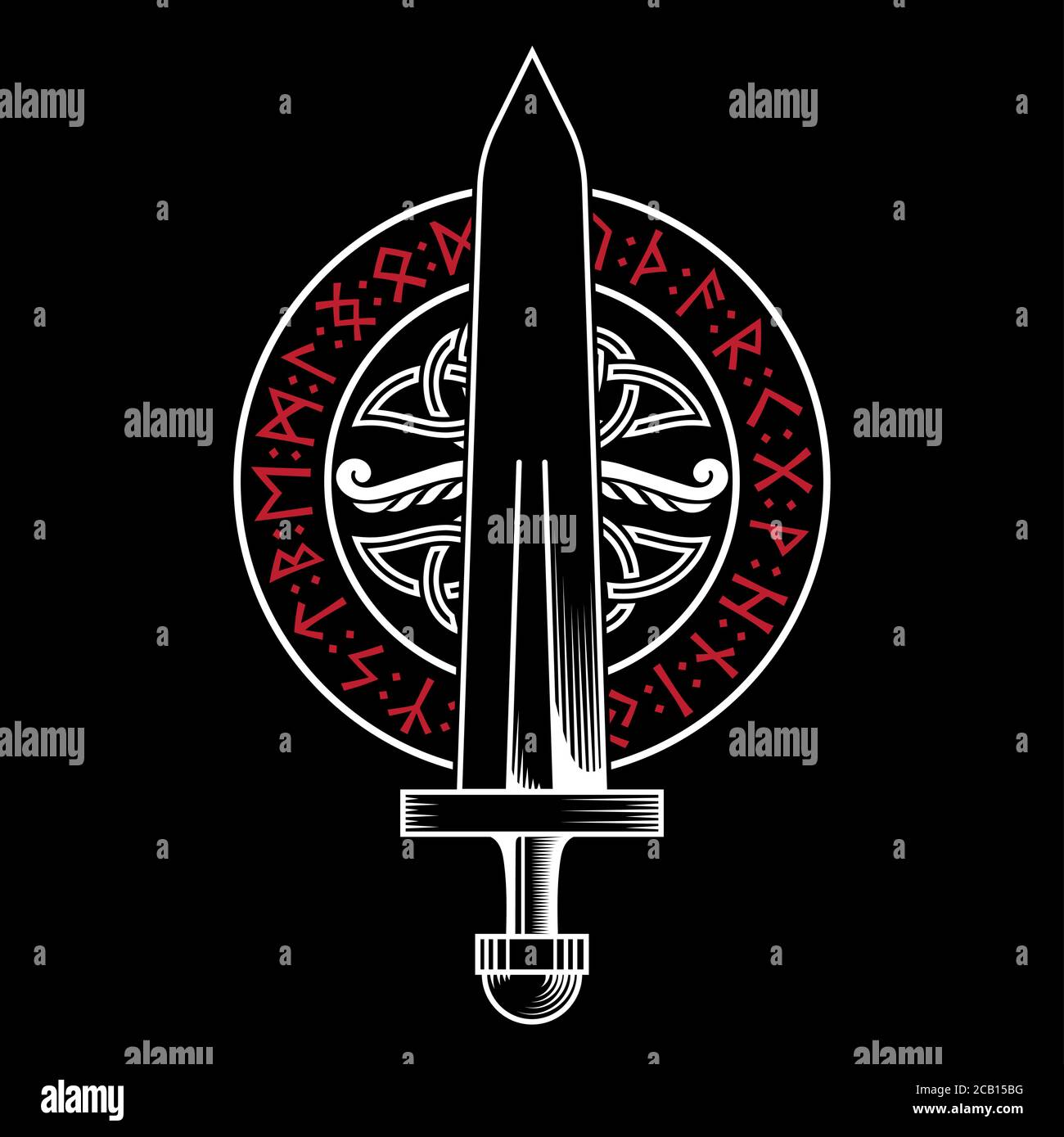 Viking design. Viking sword in a circle from Ancient Scandinavian runes ...