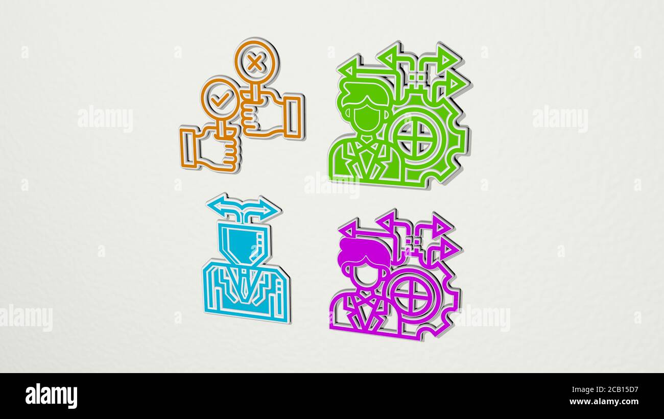 decision making colorful set of icons. 3D illustration Stock Photo - Alamy
