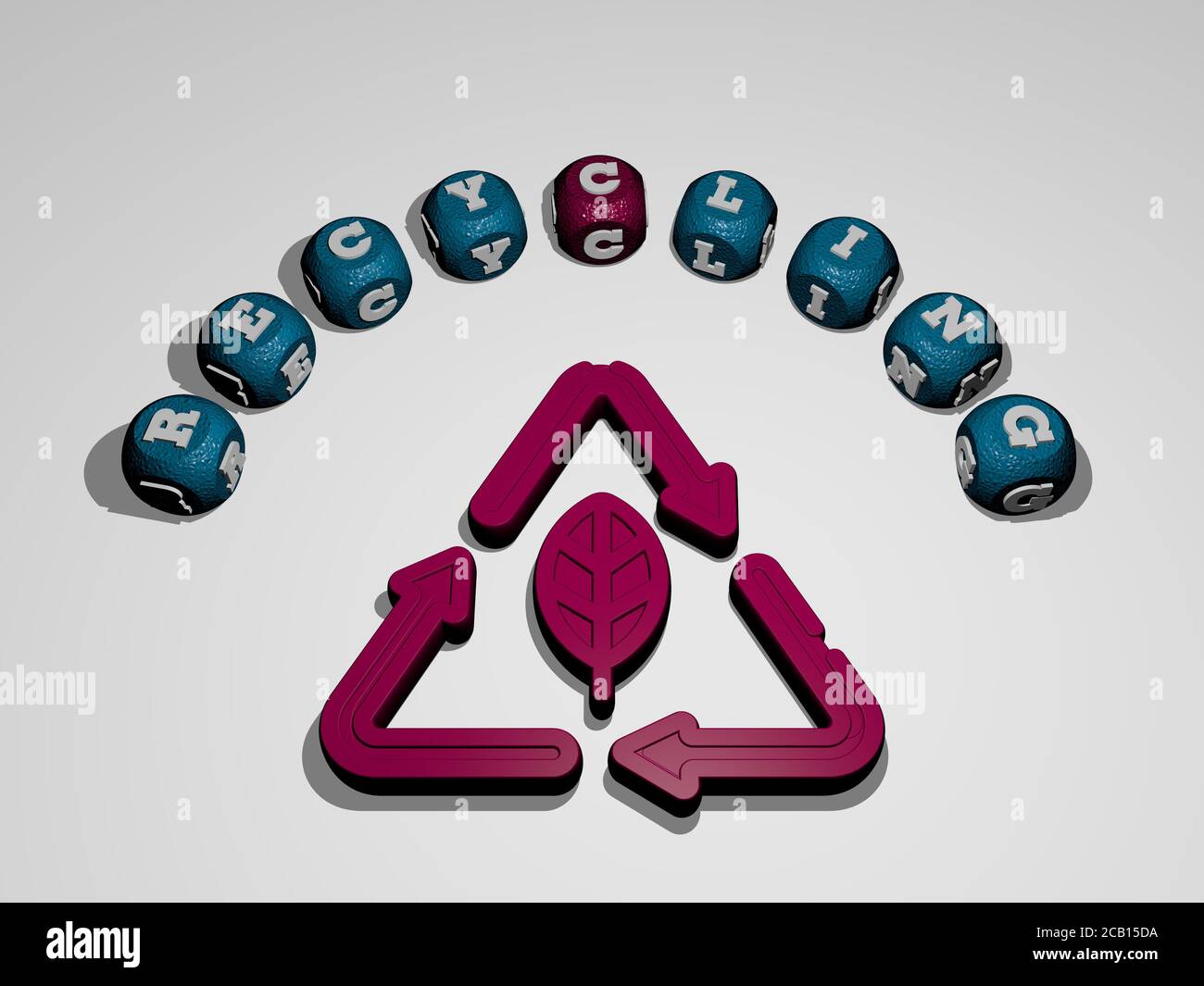 recycling icon surrounded by the text of individual letters. 3D ...