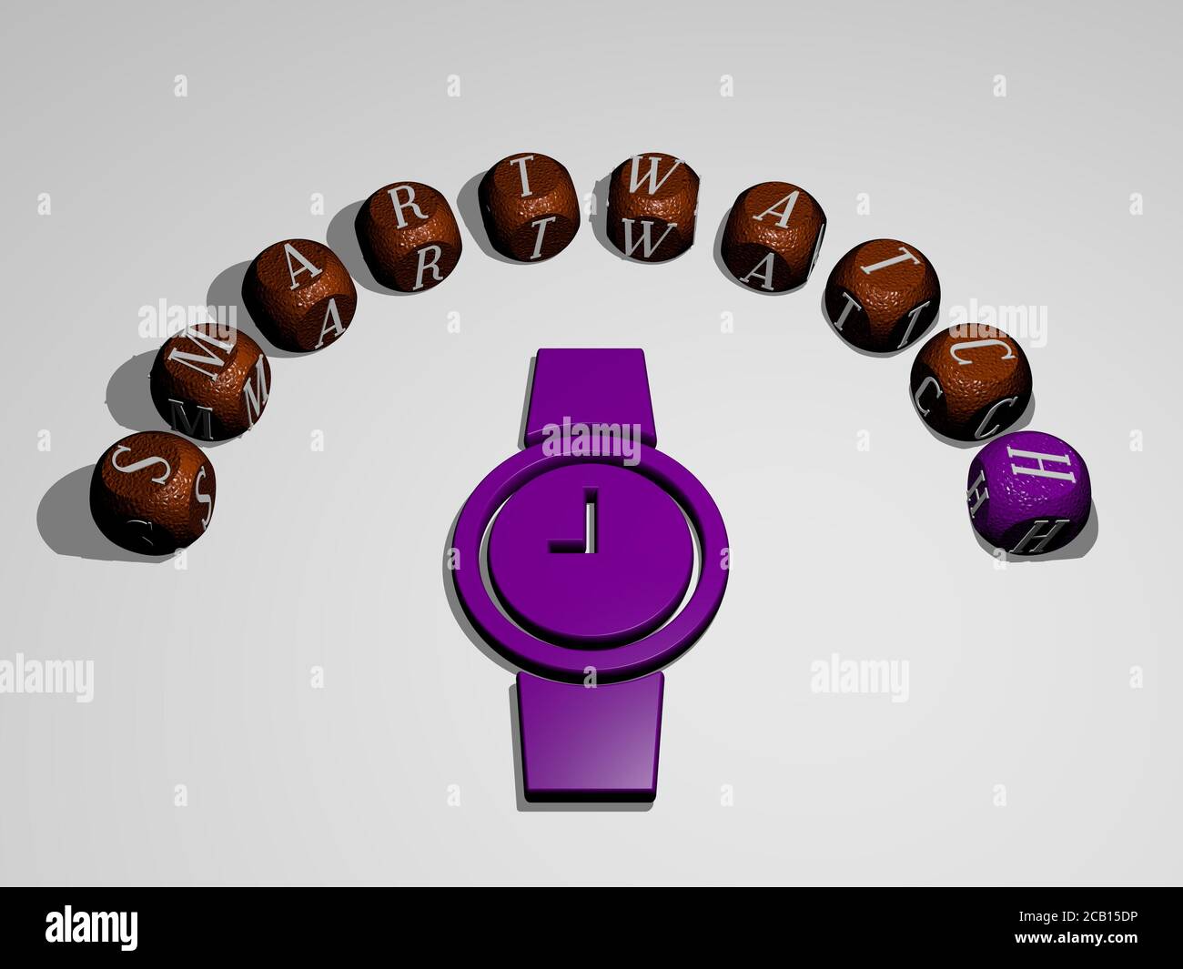 smartwatch icon surrounded by the text of individual letters. 3D ...