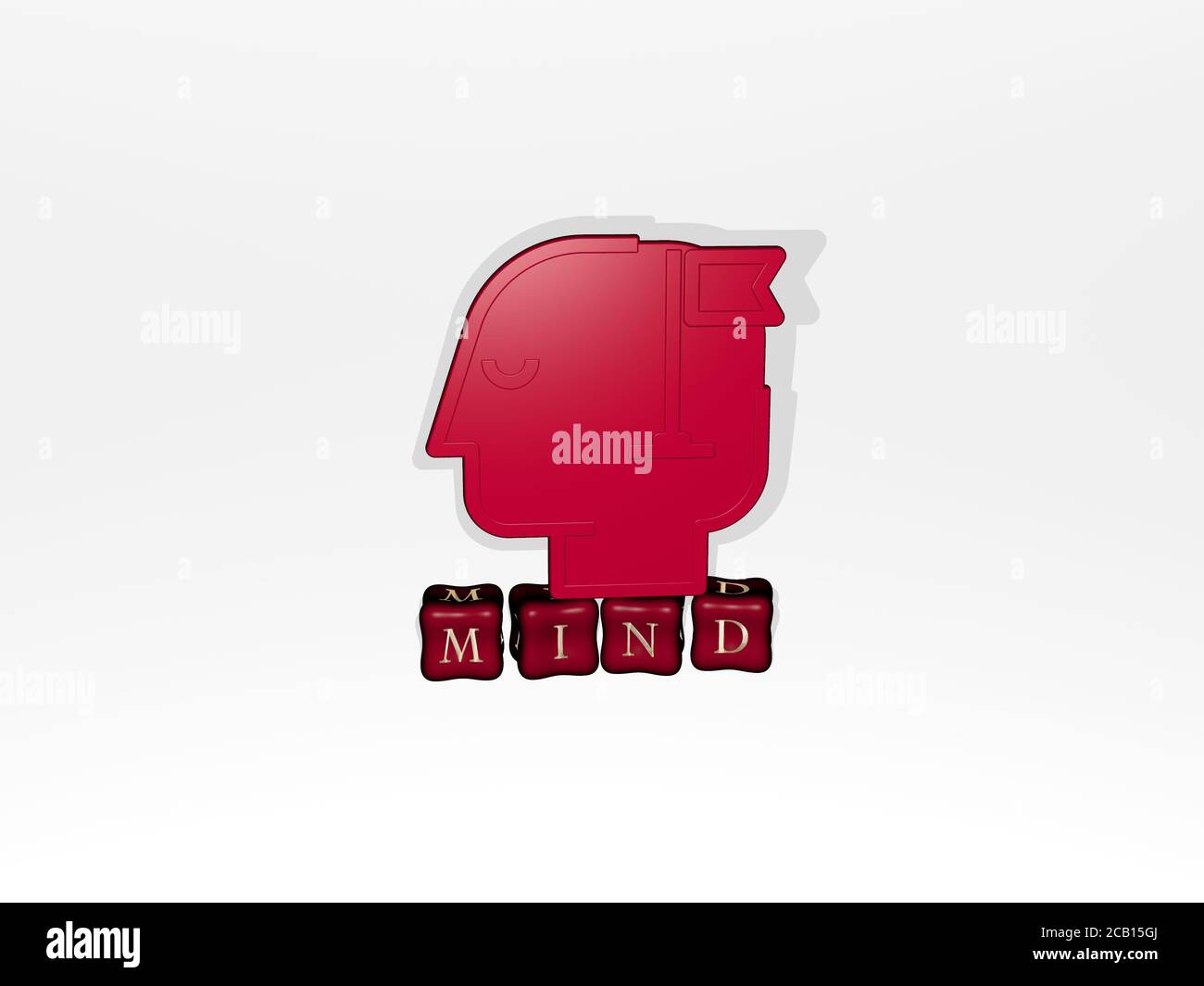 mind 3D icon object on text of cubic letters. 3D illustration. brain ...