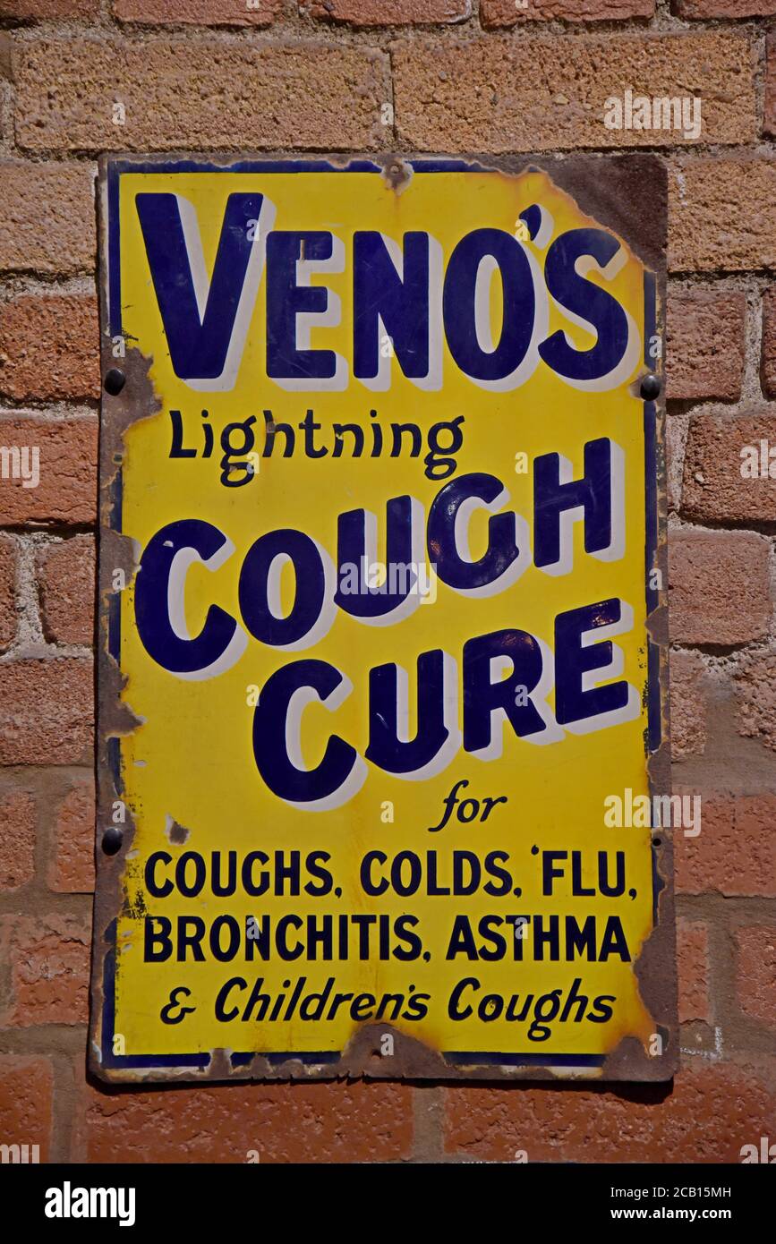 A Vintage enamel advertising sign for Veno's lightning cough cure at ...