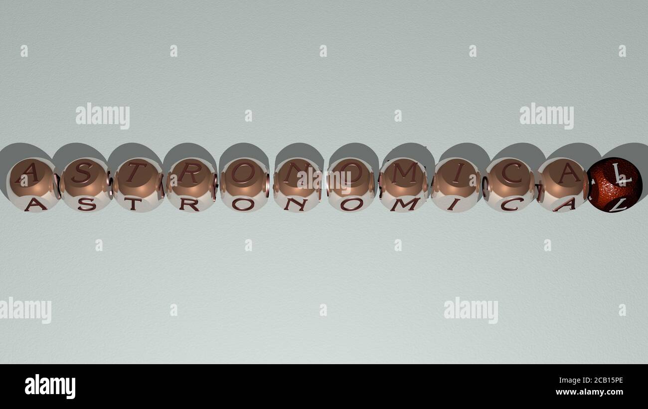 astronomical text by cubic dice letters. 3D illustration. astronomy and ...