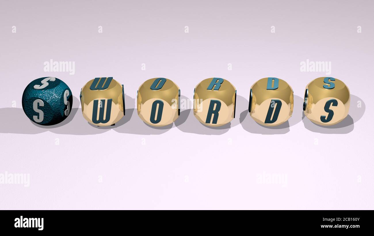 SWORDS text of cubic individual letters. 3D illustration. background ...