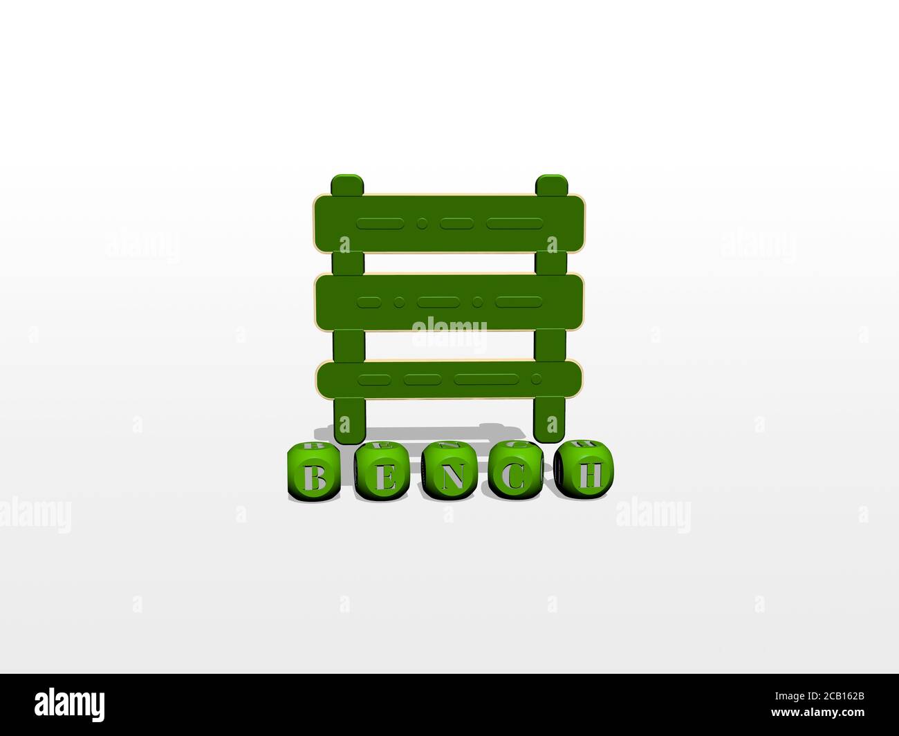 bench cubic letters with 3D icon on the top. 3D illustration. park and ...
