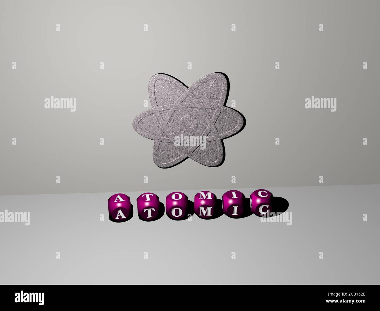 3D representation of ATOMIC with icon on the wall and text arranged by ...
