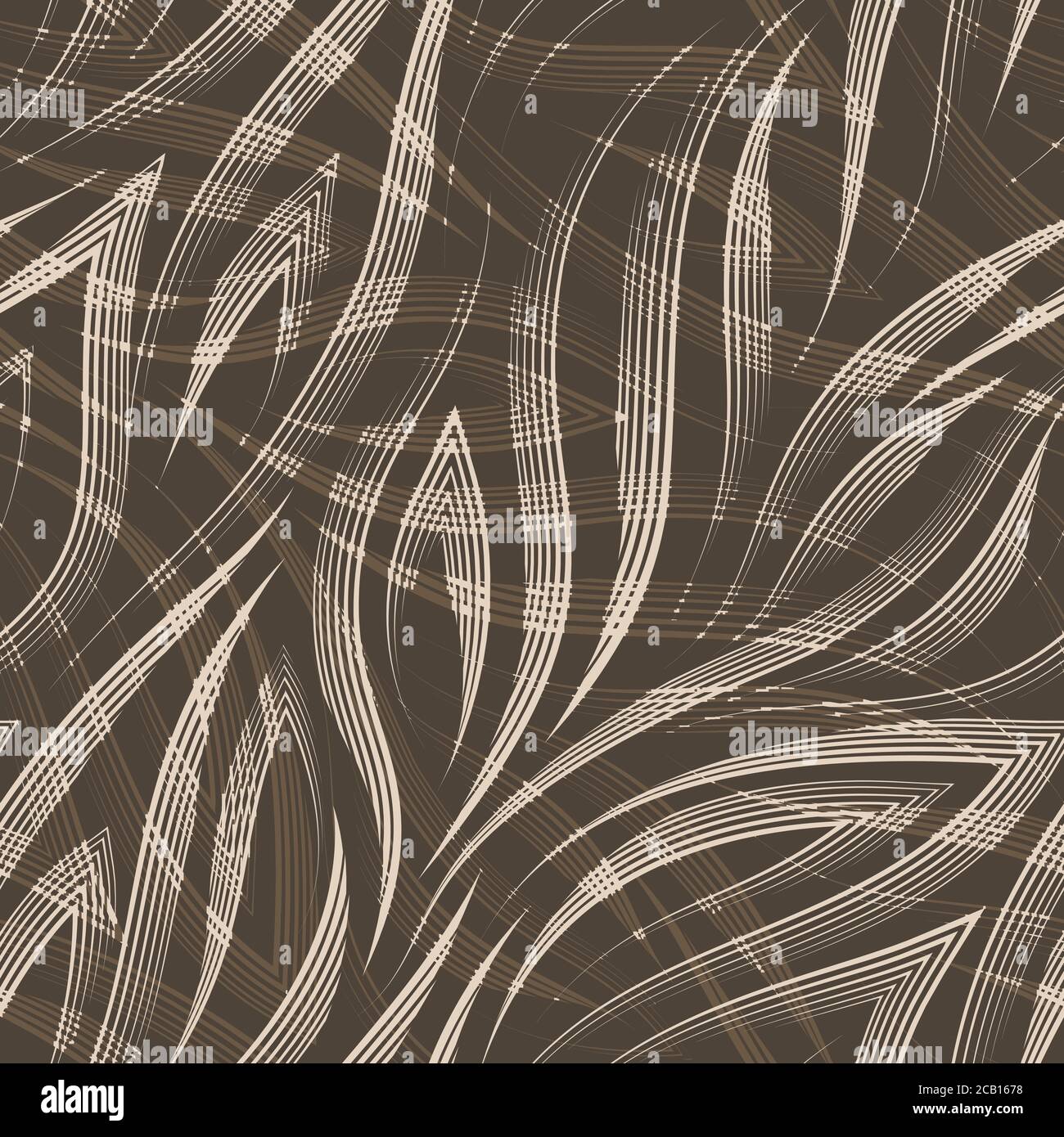 Vector seamless pattern of beige lines and corners on a brown background.Texture of flowing ...