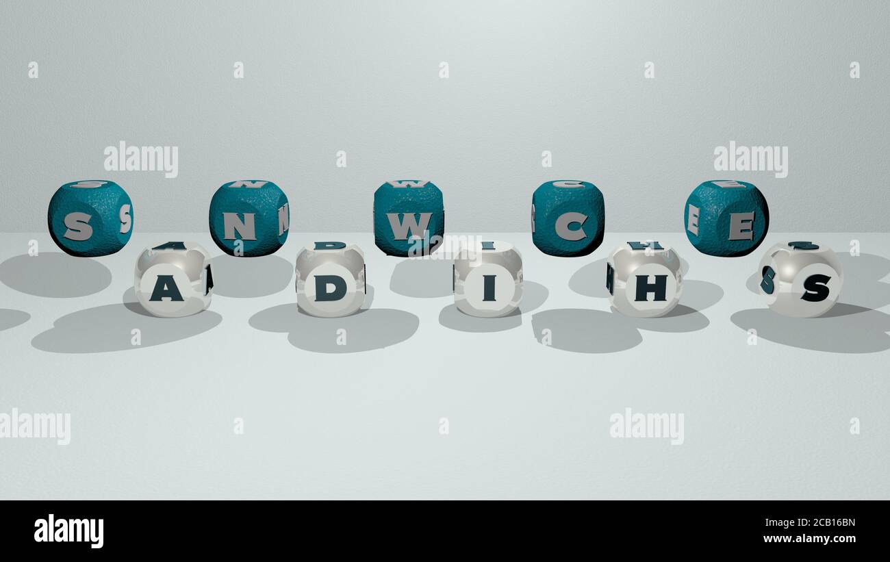 SANDWICHES dancing cubic letters. 3D illustration. bread and background ...