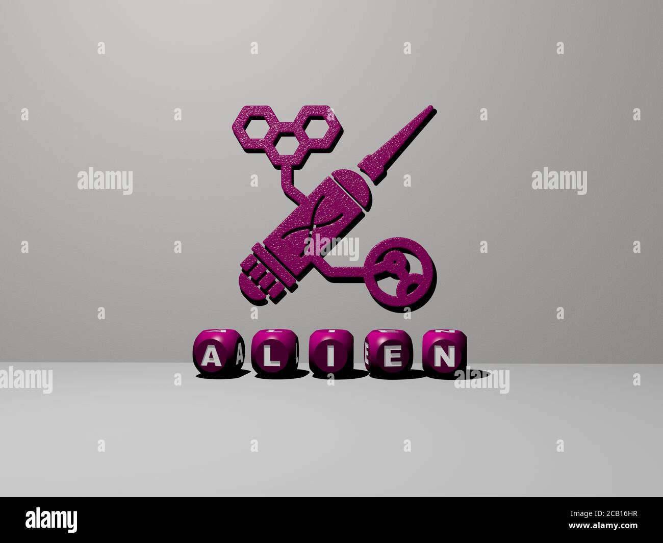 3D representation of ALIEN with icon on the wall and text arranged by ...