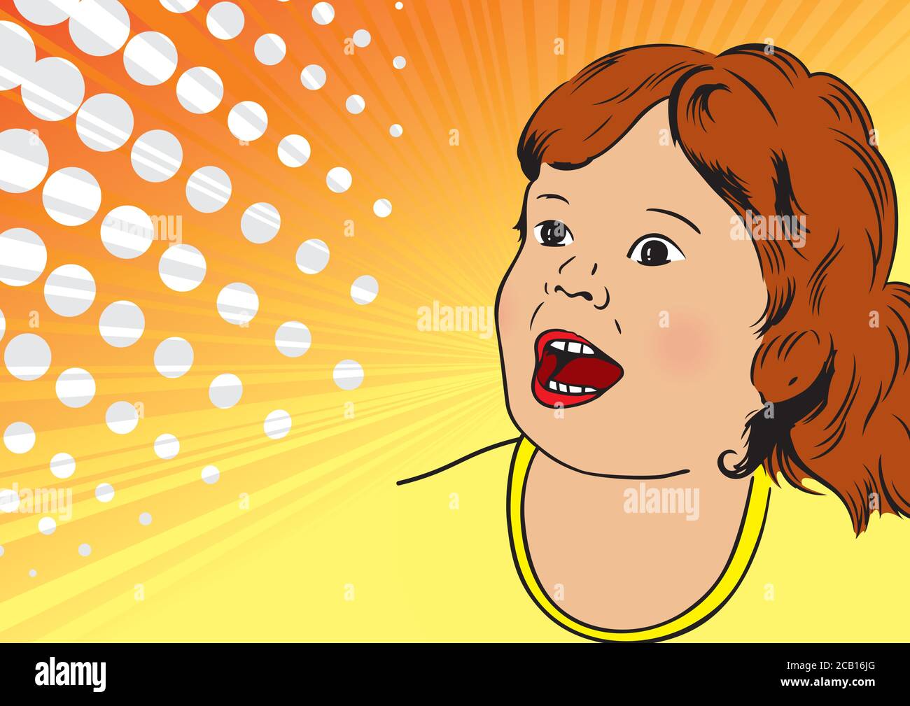 Little girl saying. Girl announcing discount. Shopping time. Special ...