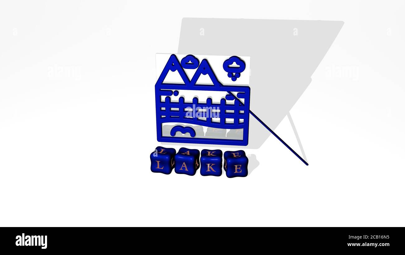 3D graphical image of LAKE vertically along with text built by metallic ...