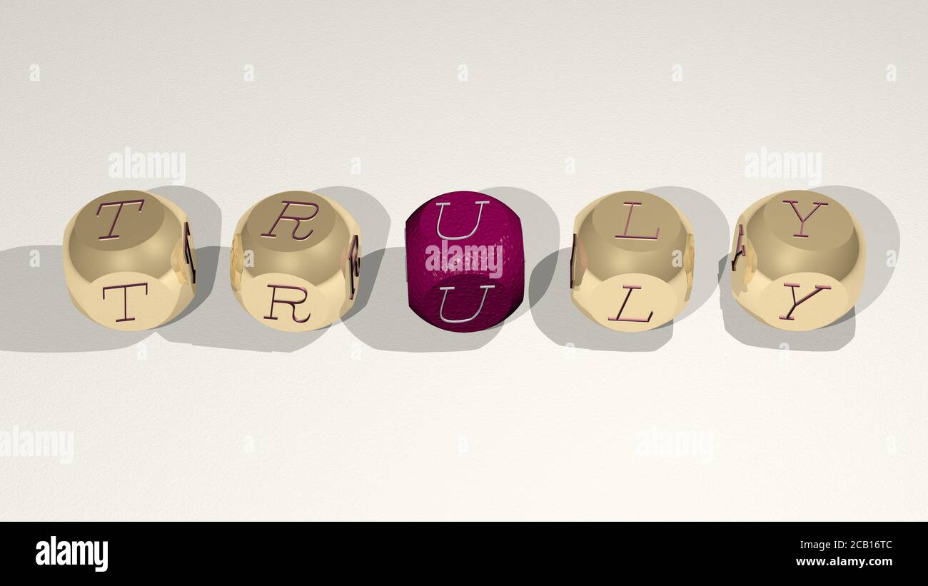 thank you: truly text of cubic individual letters. 3D illustration ...