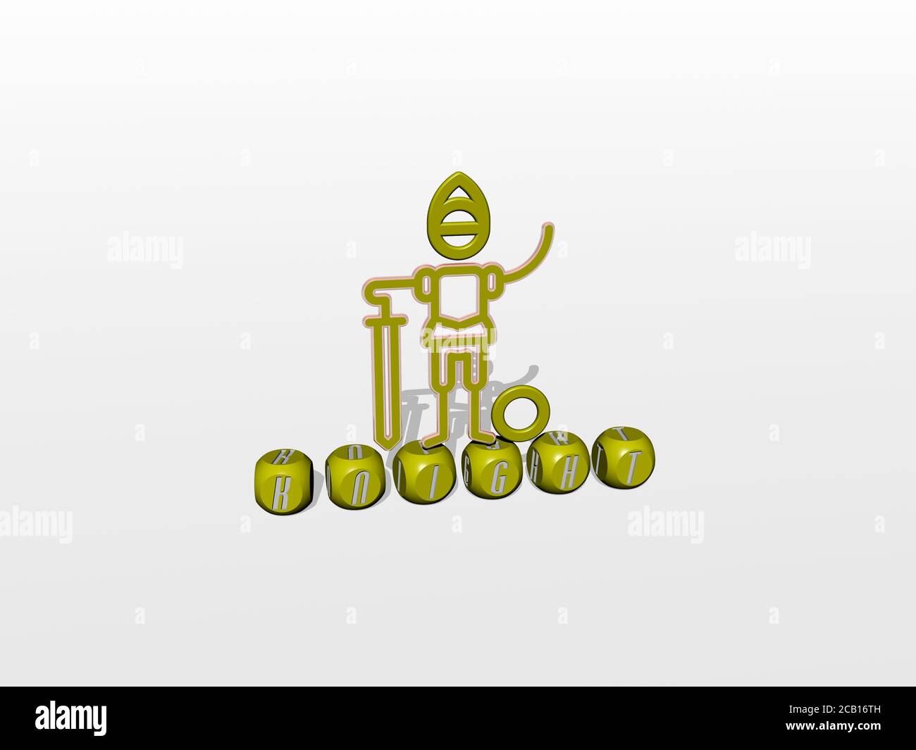 knight cubic letters with 3D icon on the top. 3D illustration. medieval ...