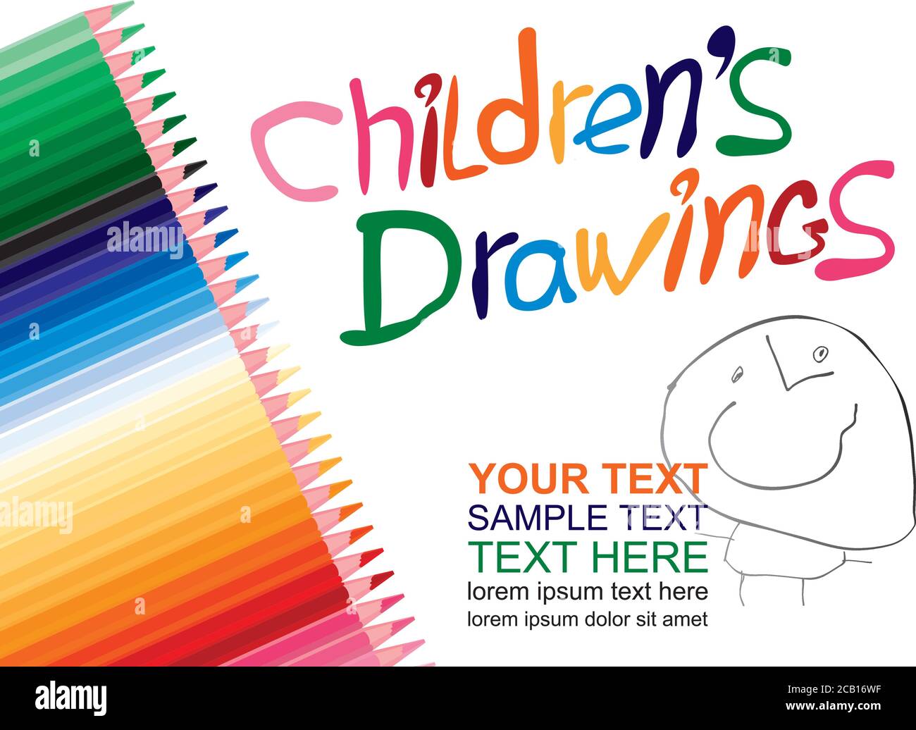 Colored pencils and children's drawings. vector poster for an ...