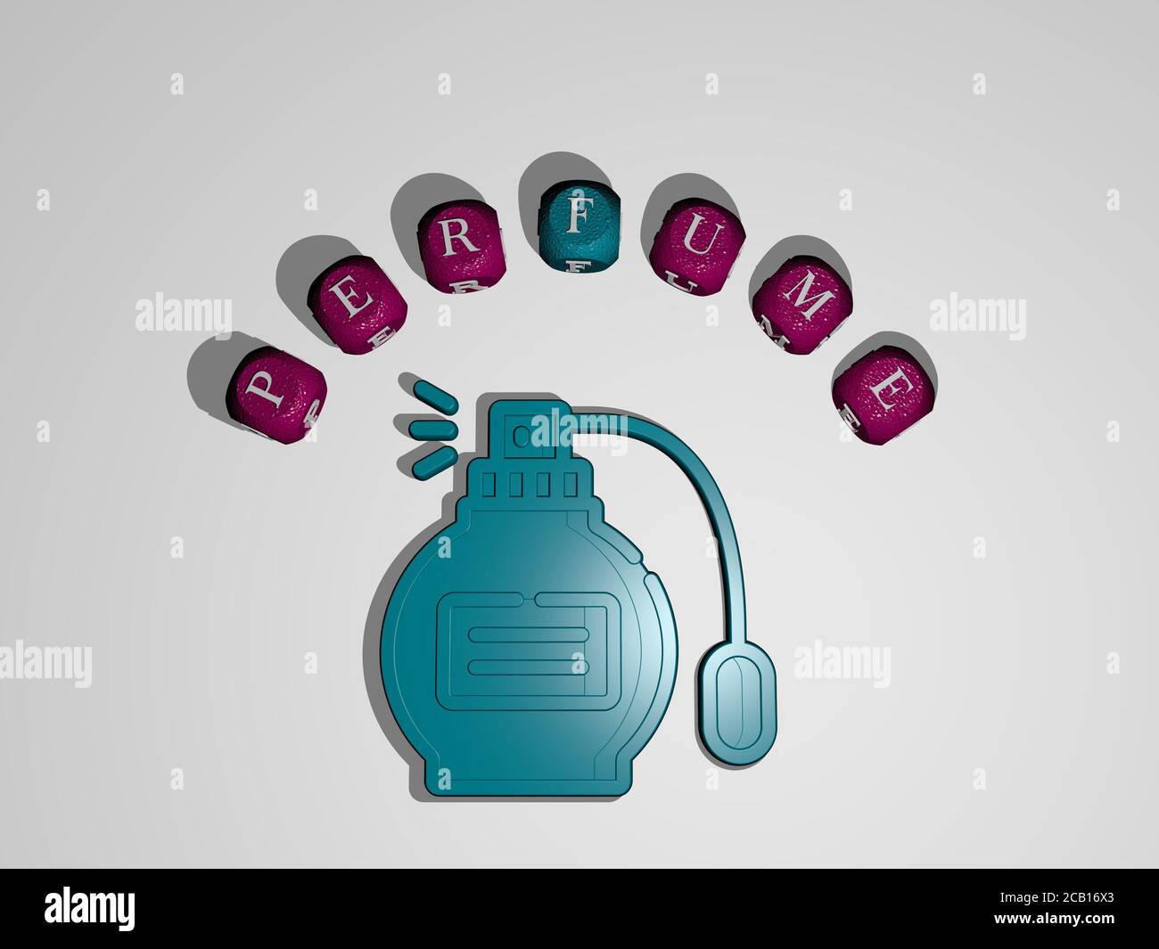 perfume icon surrounded by the text of individual letters. 3D ...