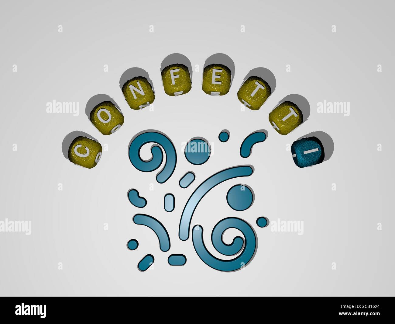 confetti icon surrounded by the text of individual letters. 3D ...