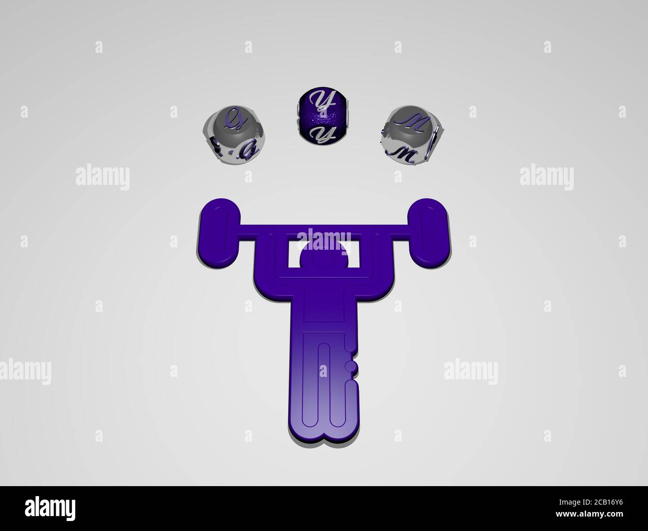 GYM circular text of separate letters around the 3D icon. 3D ...