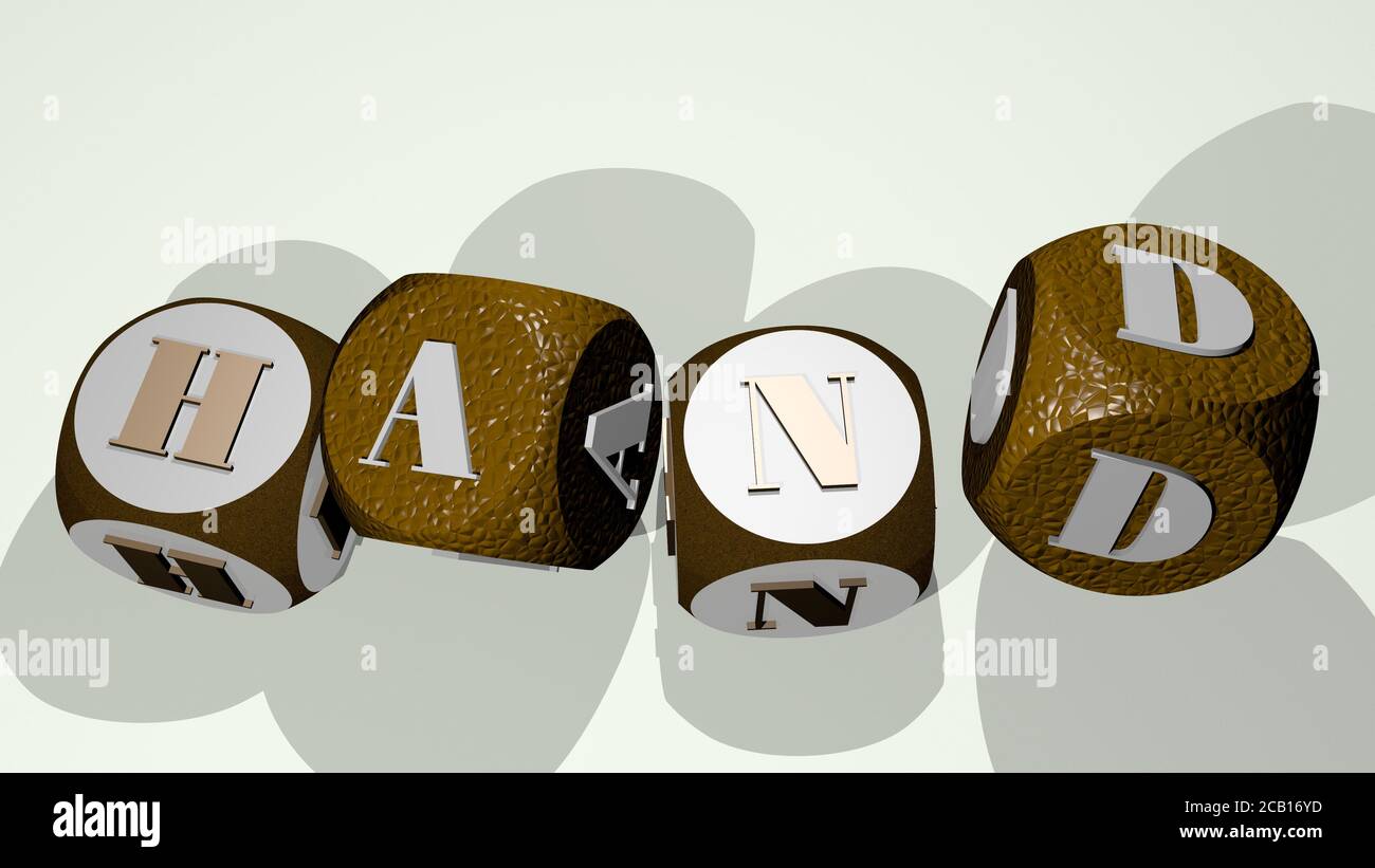 HAND text by dancing dice letters. 3D illustration. background and ...