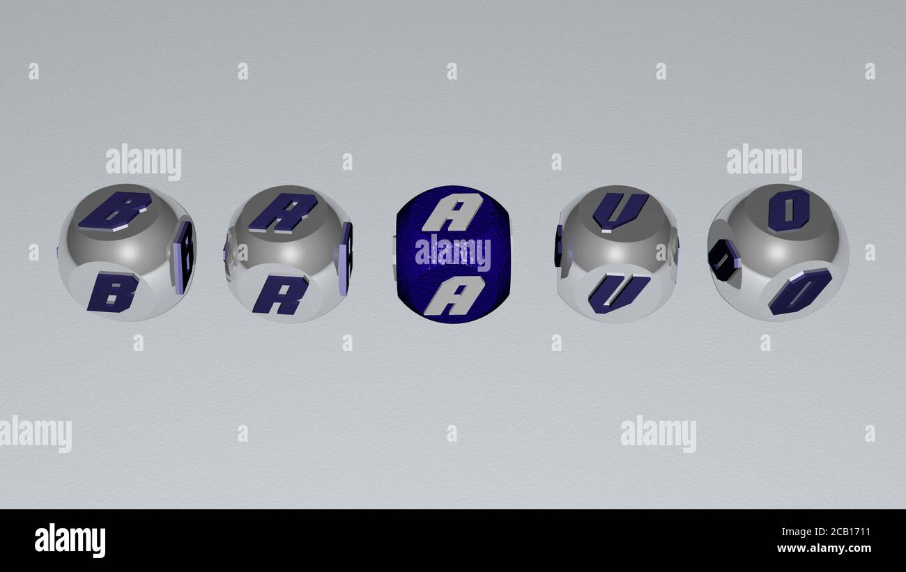 bravo text of cubic individual letters. 3D illustration. background and ...