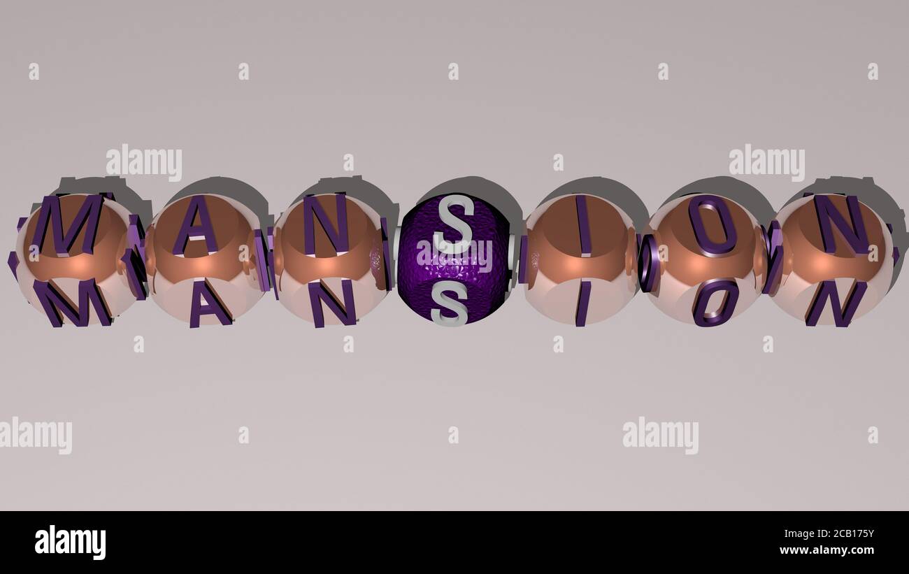MANSION text by cubic dice letters. 3D illustration. architecture and ...