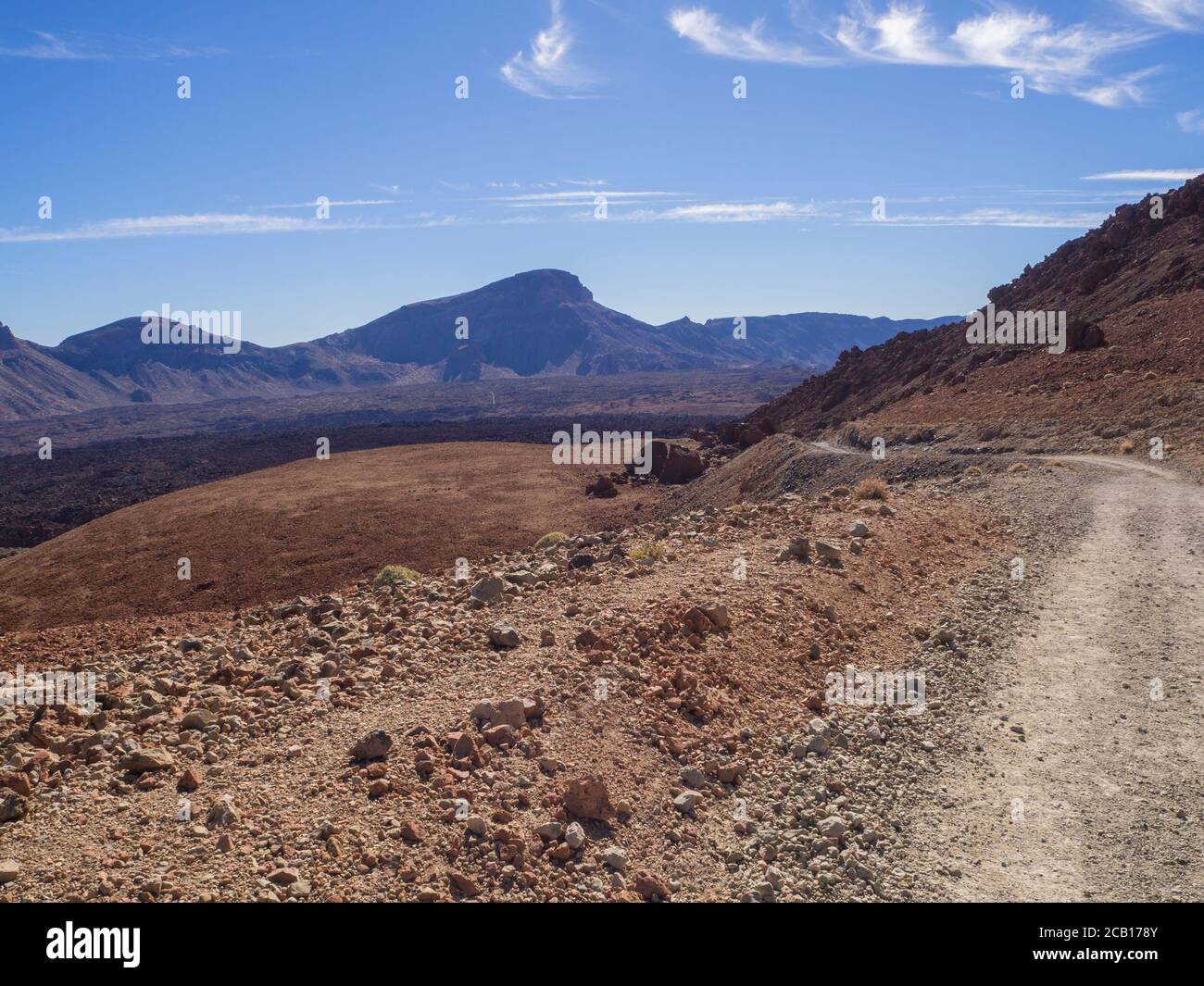 curved footpath road to volcano pico del teide with desert volcanic ...