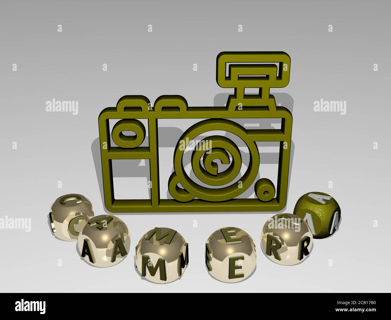 camera round text of cubic letters around 3D icon. 3D illustration ...