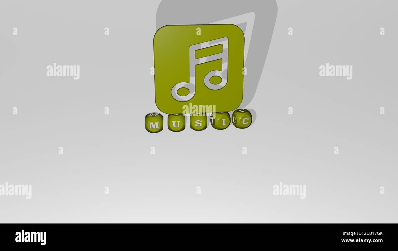 music 3D icon over cubic letters. 3D illustration. background and ...