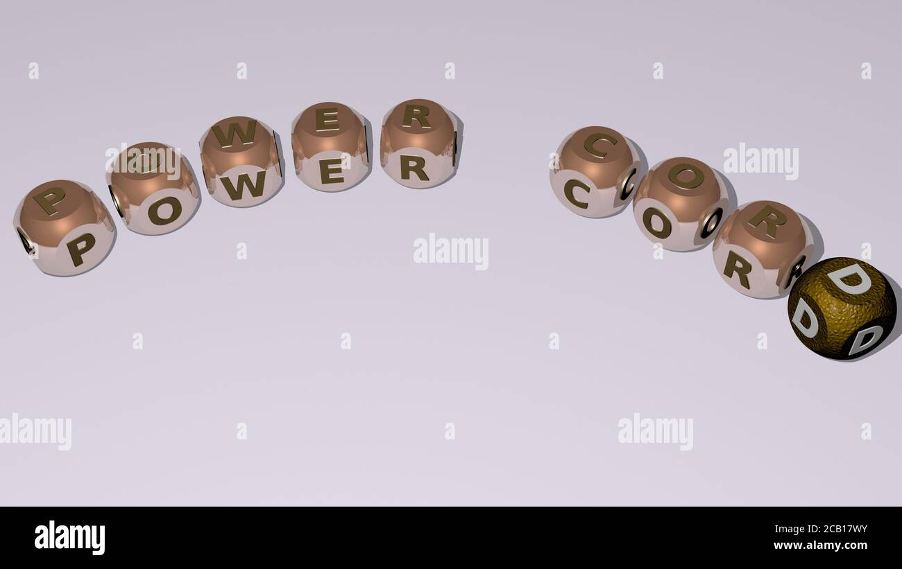 power cord text of dice letters with curvature. 3D illustration ...