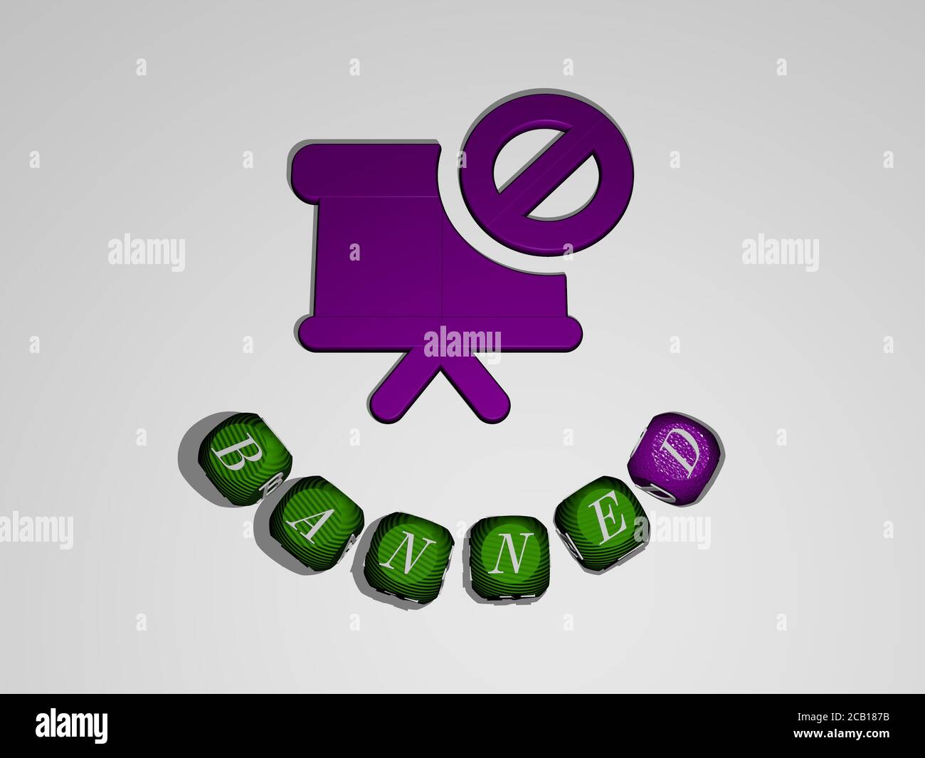 BANNED text around the 3D icon. 3D illustration. background and sign ...