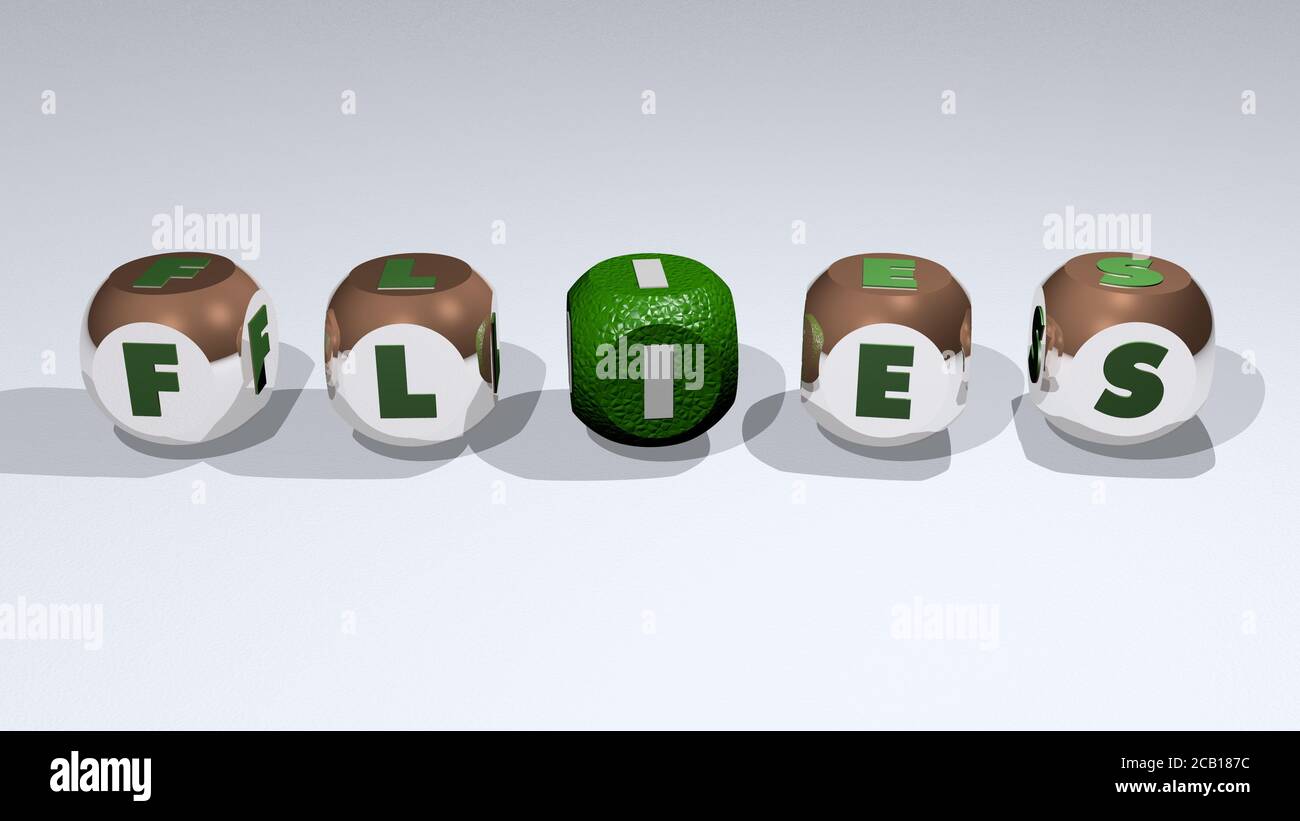 flies text of cubic individual letters. 3D illustration. background and ...