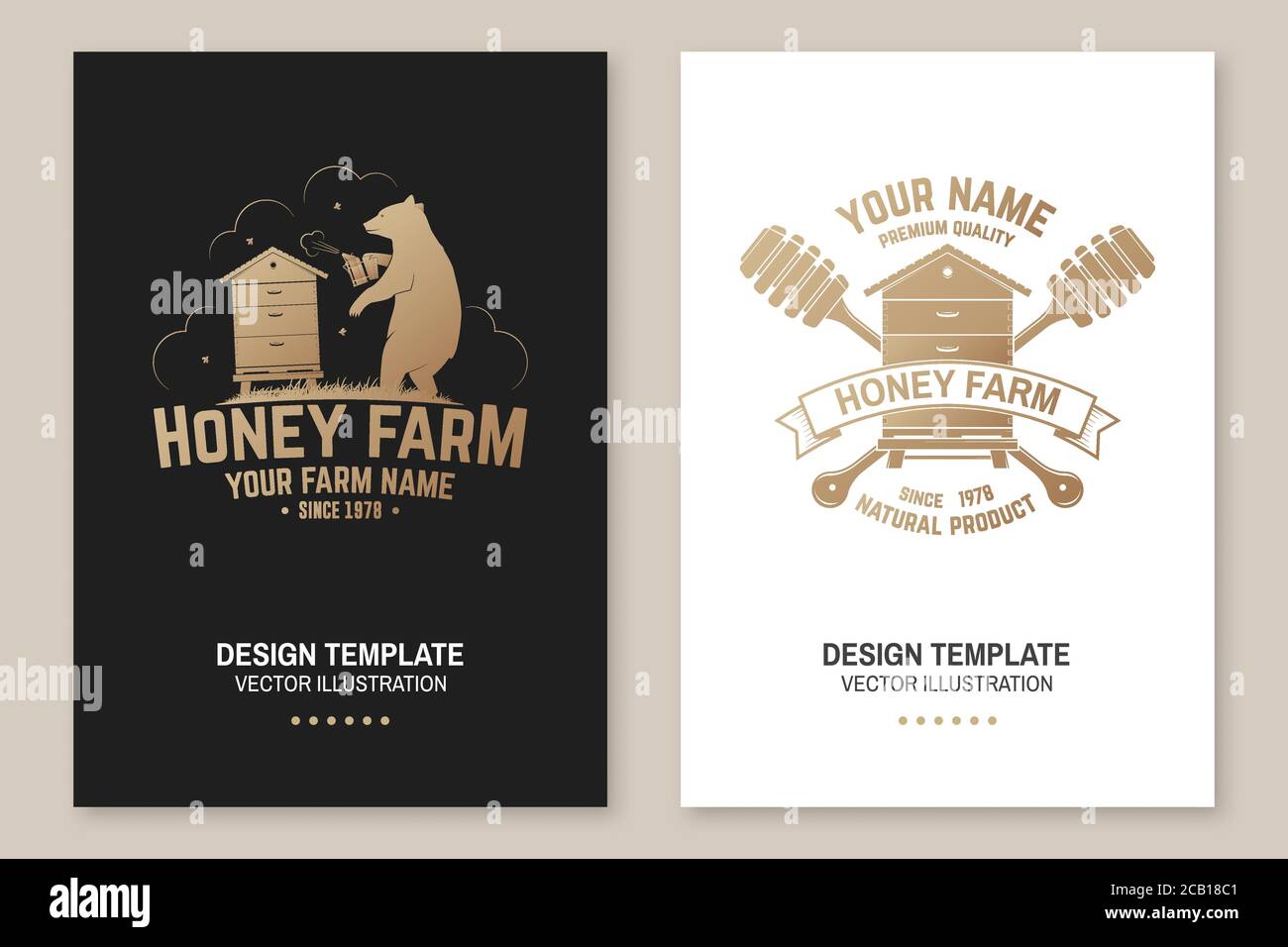 Honey bee farm poster, flyer, template. Vector illustration. Vintage ...