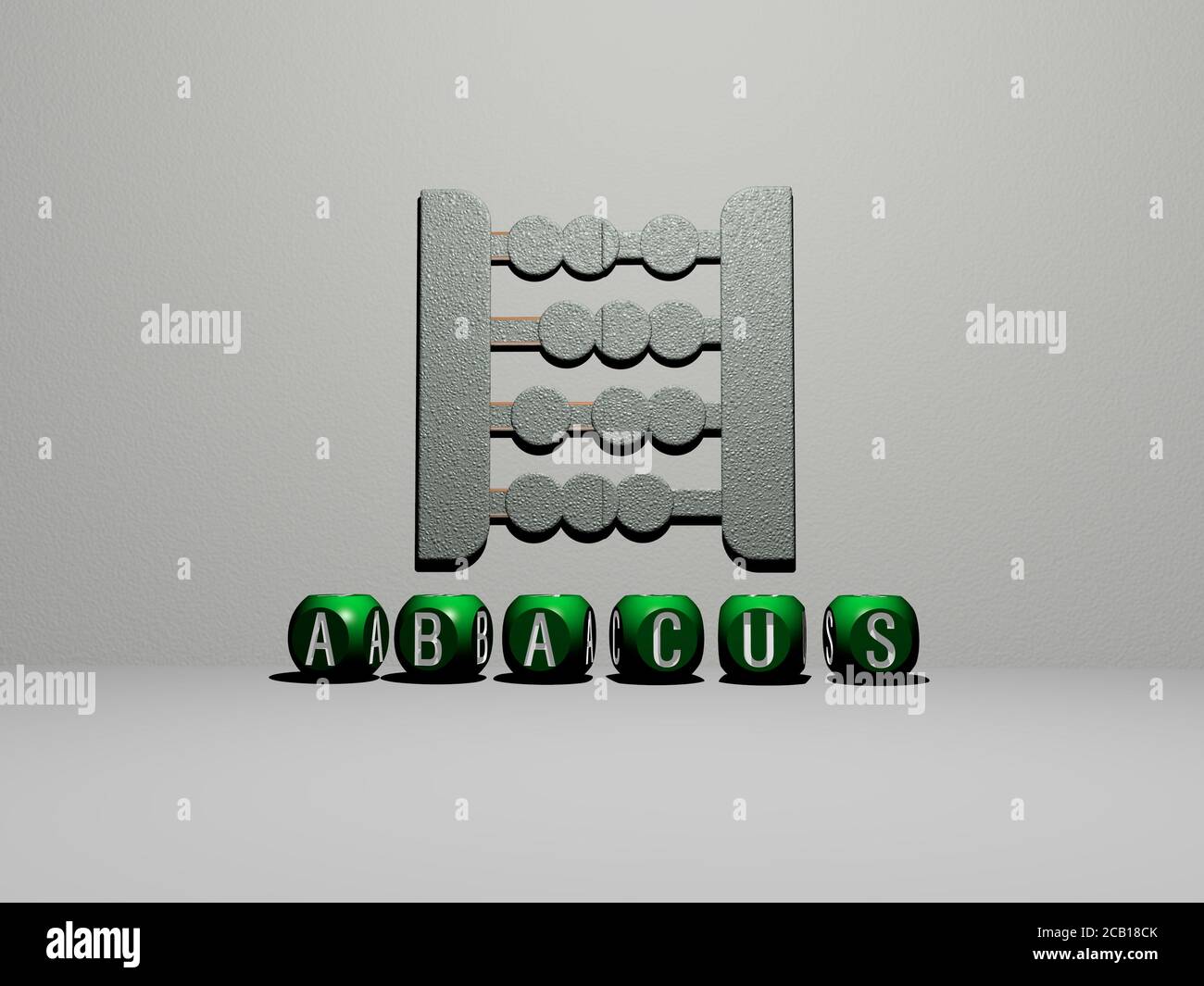 3D illustration of abacus graphics and text made by metallic dice ...