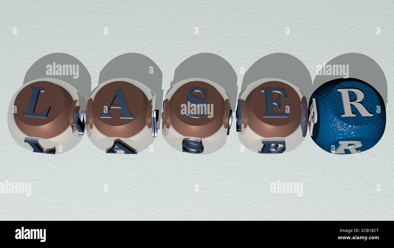 LASER text by cubic dice letters. 3D illustration. background and ...