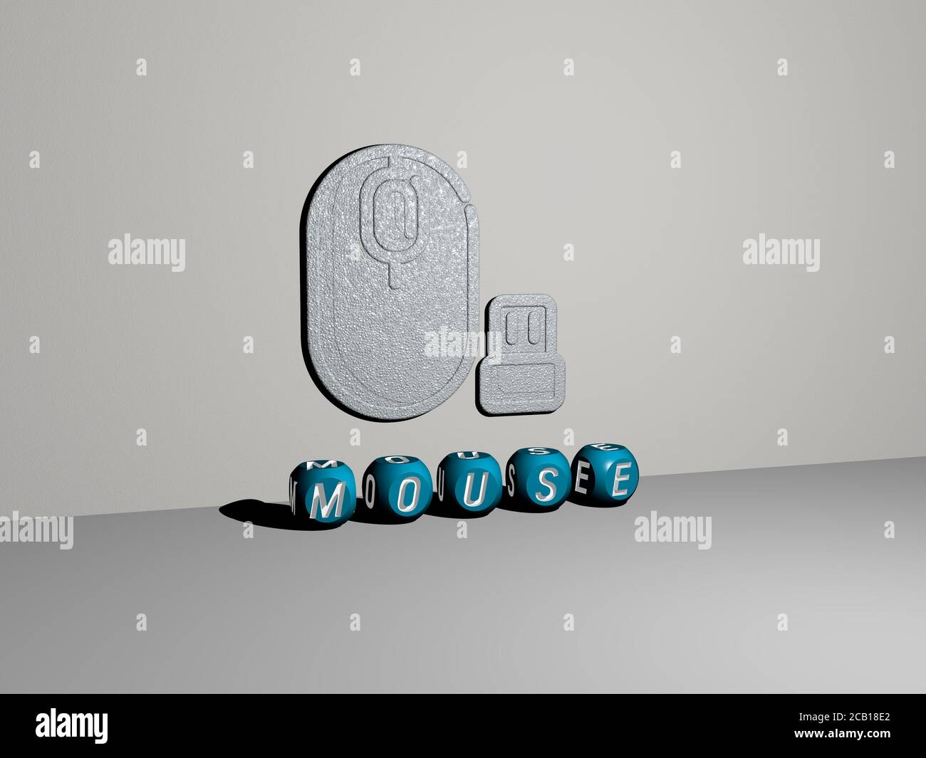 3D illustration of MOUSE graphics and text made by metallic dice ...