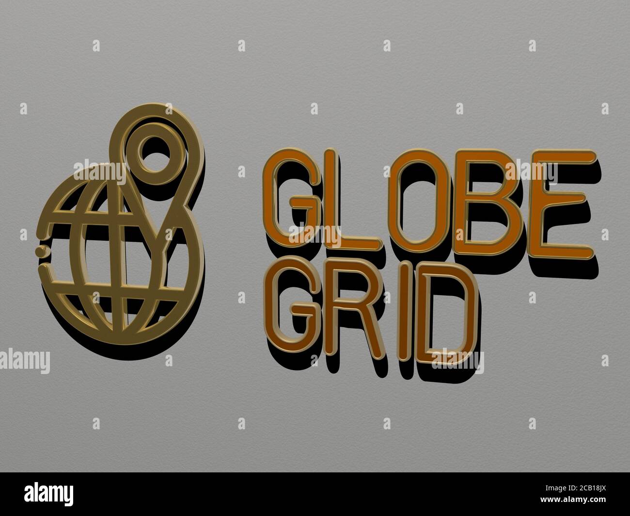 globe grid icon and text on the wall. 3D illustration. background and ...
