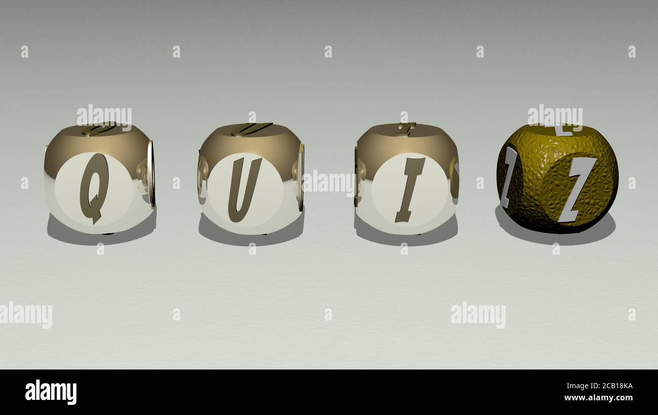 QUIZ text of cubic individual letters. 3D illustration. answer and icon ...