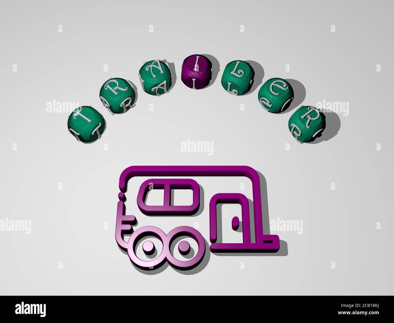 trailer icon surrounded by the text of individual letters. 3D ...