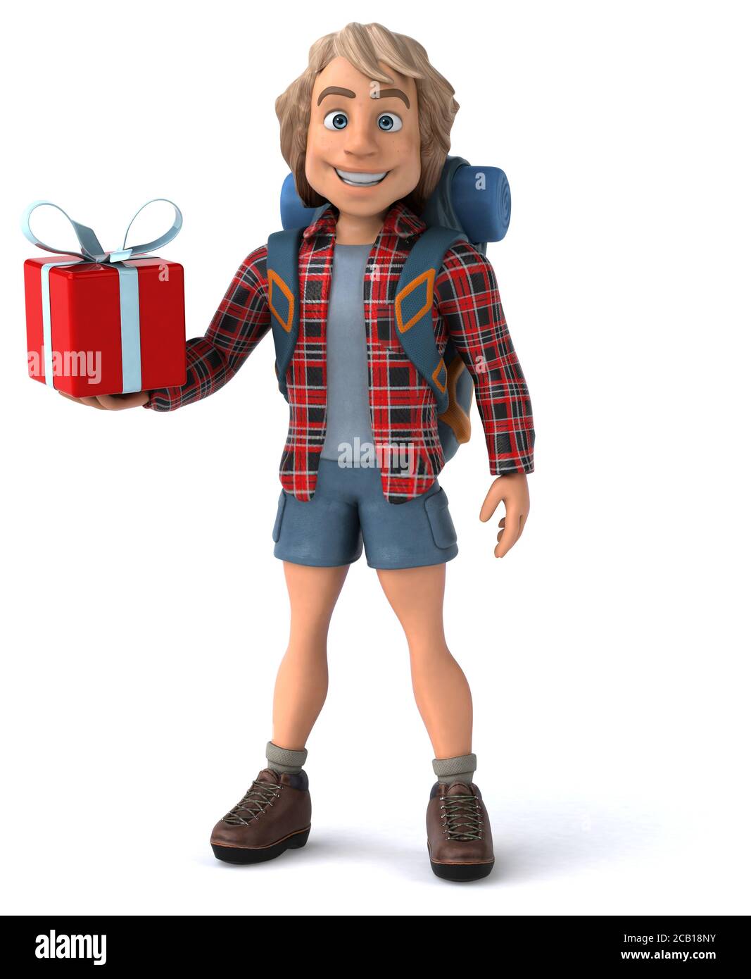 Fun backpacker cartoon guy Stock Photo - Alamy