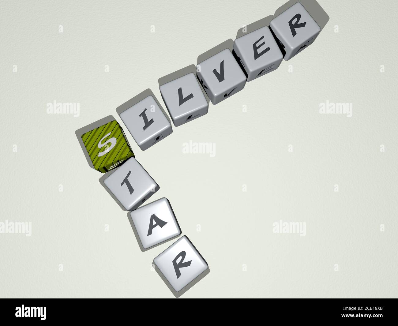 SILVER STAR crossword by cubic dice letters. 3D illustration ...