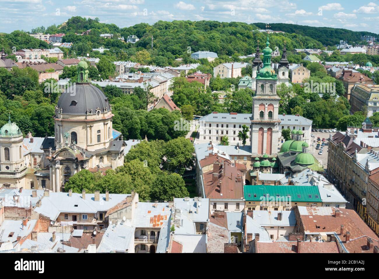 Lviv, Ukraine - Cityscape view from City Hall at Old City in Lviv ...